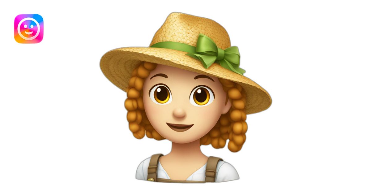 a fair girl with freckles and pigtails in straw a hat hat emoji | AI ...