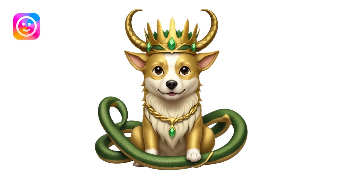 loki god of mischief as a dog. he as snakes. he wears a horned crown as ...