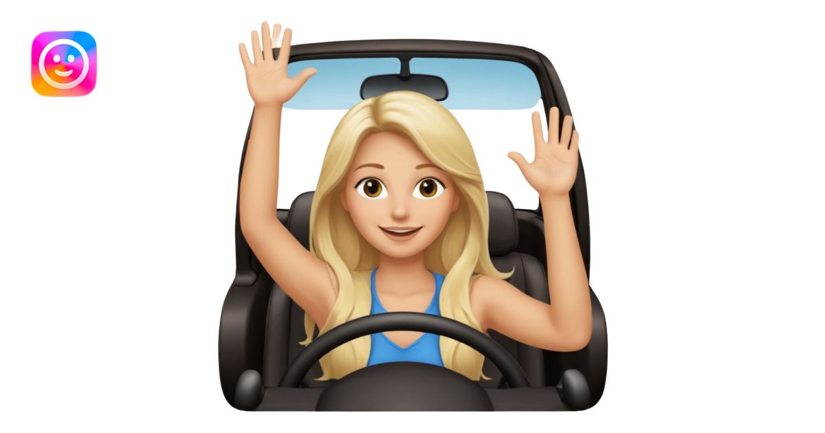 blonde long hairwoman driving car. one hand up Happy face confidence ...