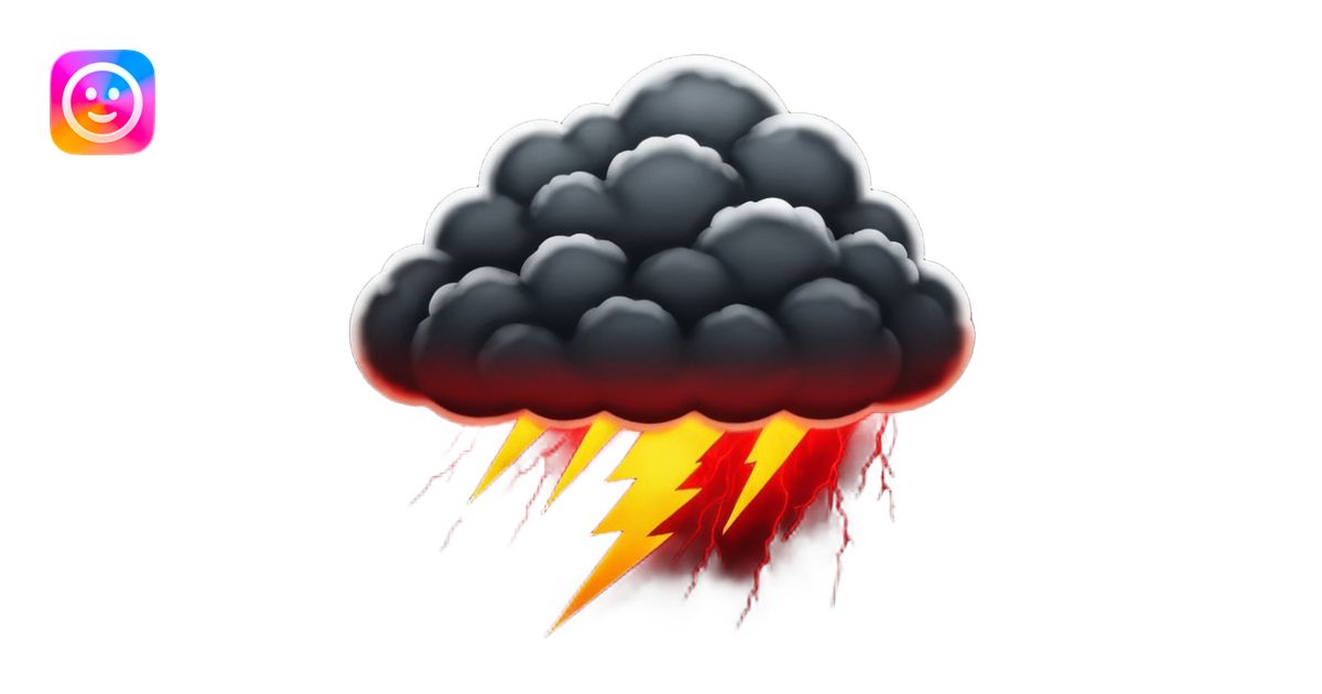 Black storm cloud with red lightning emoji | AI Emoji Generator