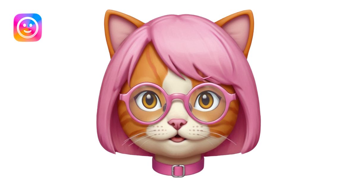 Orange Yellow cat wearing pink bob hair wig, circle glasses emoji | AI ...