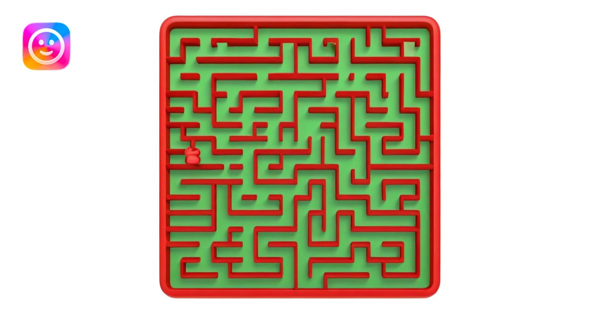 Create a realistic emoji of a maze with different patterns in red which ...
