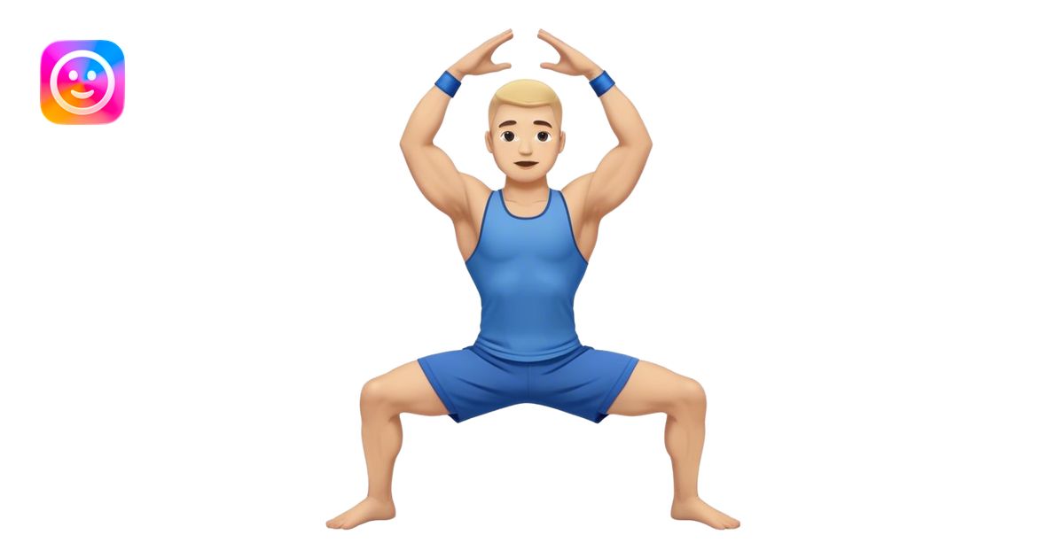 buff man with blue short Crescent Lunge yoga emoji | AI Emoji Generator