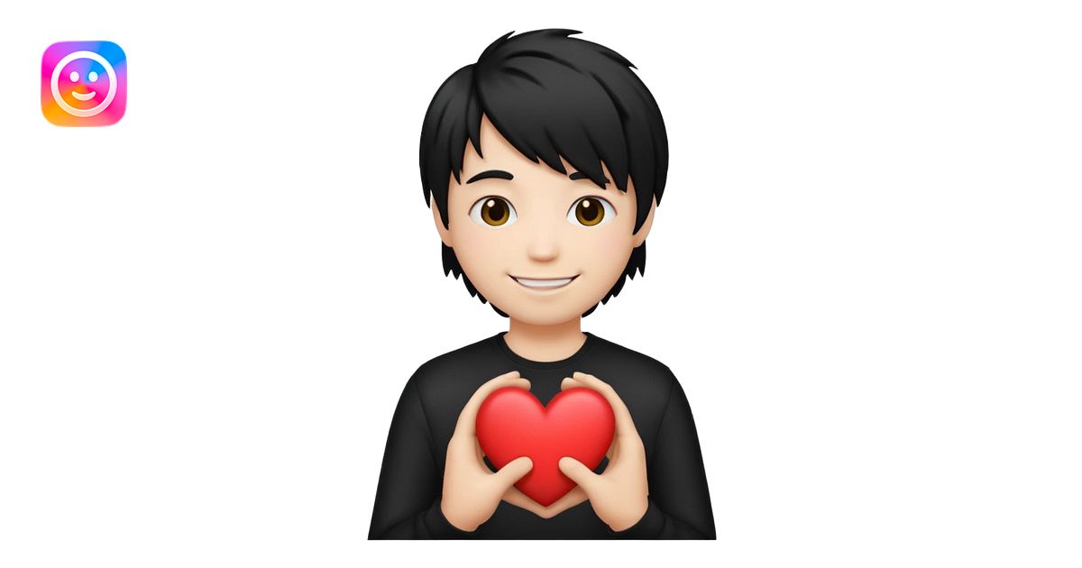 emoji face with emo hair holding a heart and hes so happy emoji | AI ...
