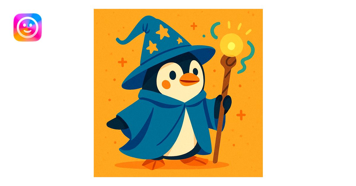a penguin dressed as a wizard, with a pointy hat and a magic staff, fun ...