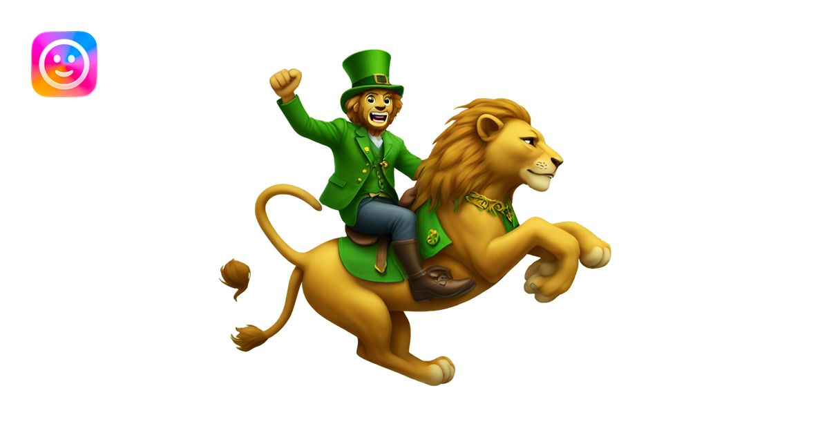Lion riding a leprechaun emoji | AI Emoji Generator