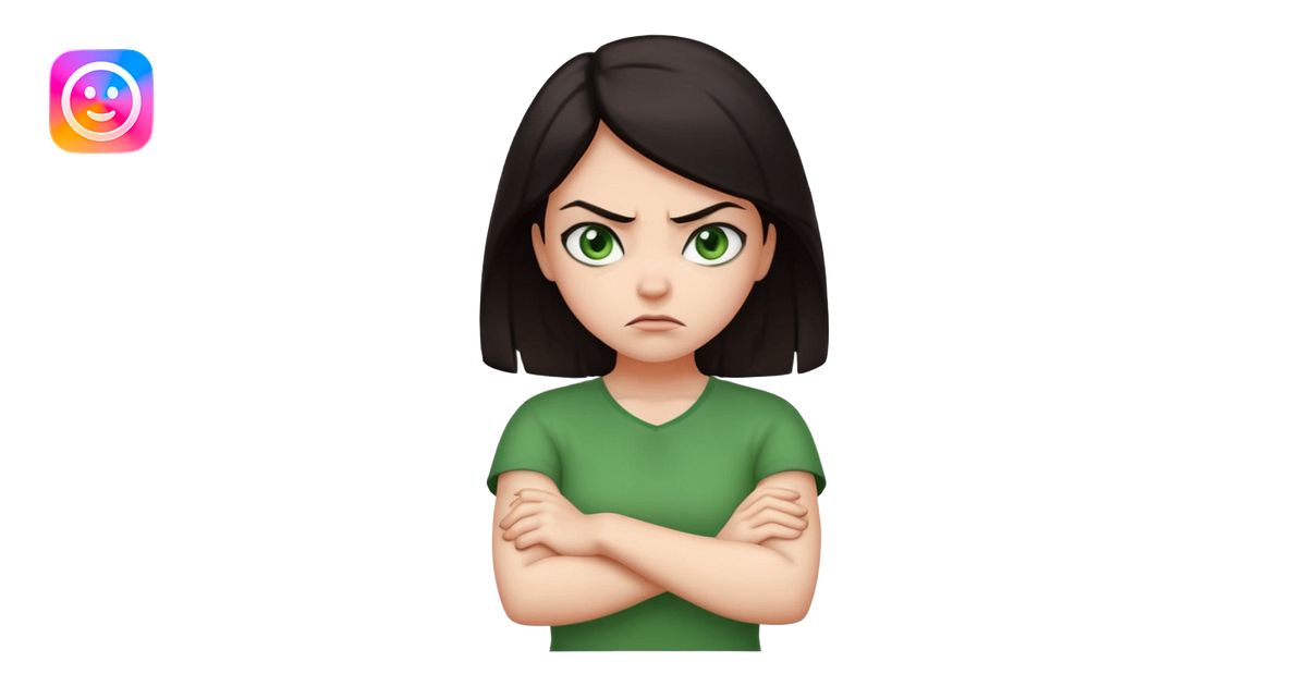 very angry arms crossed girl with dark hair emoji | AI Emoji Generator