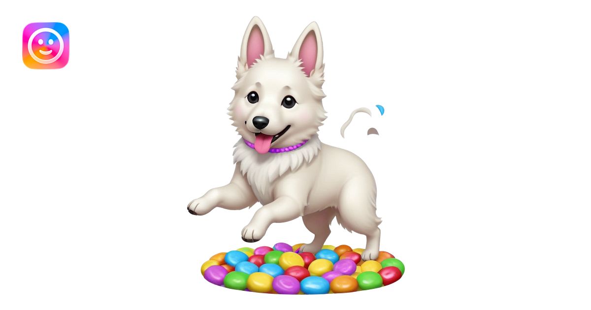 White belgian Shepard Dancing in Candyland emoji | AI Emoji Generator