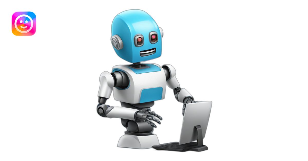 un robot vendiendo por una computadora emoji | AI Emoji Generator