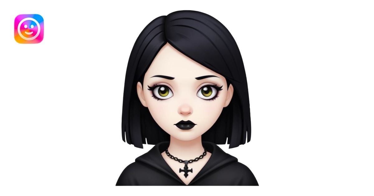 pale skin goth girl with black hair emoji | AI Emoji Generator