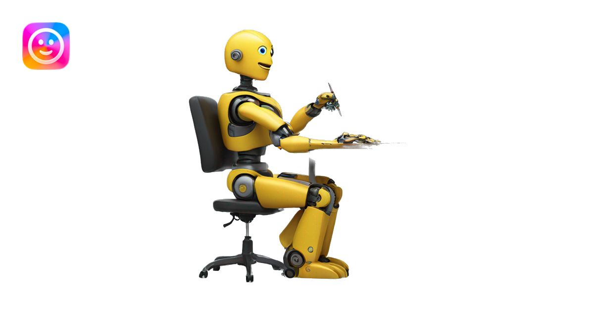 a robot drawing an image sitting on a desk emoji | AI Emoji Generator