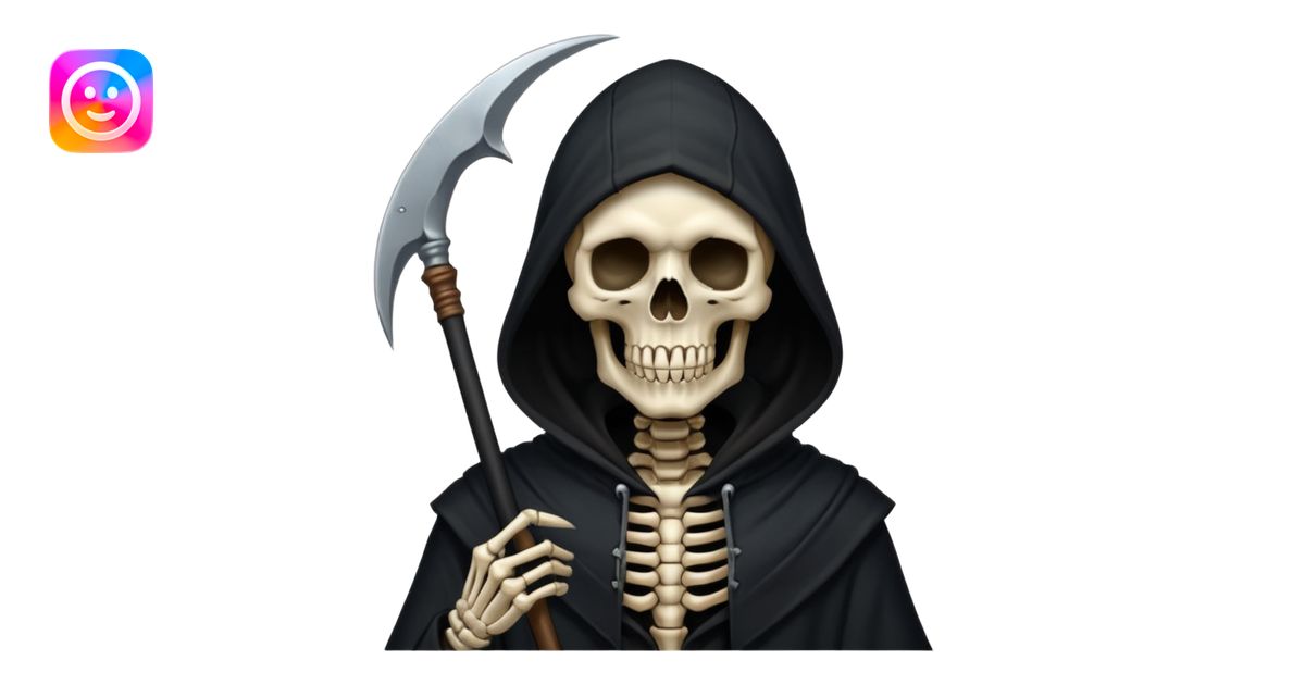 zoomed black hood skull scythe emoji | AI Emoji Generator