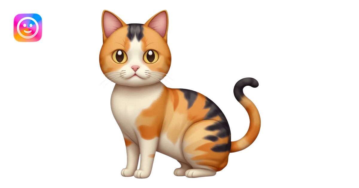 full body calico cat with skinny head and fat body with an anxious face ...