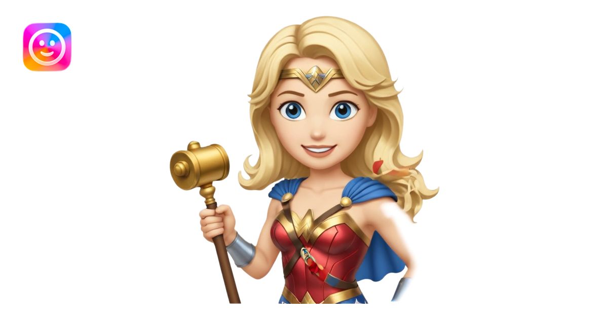 Blonde blue eyed Wonder Woman holding baton and bell emoji | AI Emoji ...
