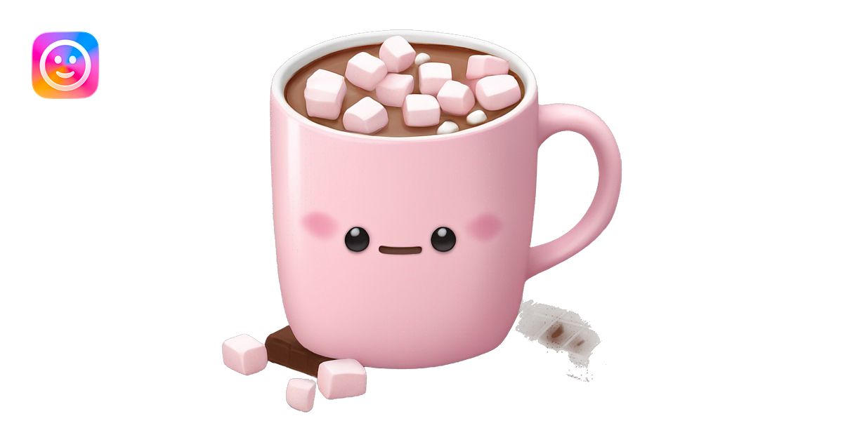 Light Pink mug of hot chocolate with marshmallows emoji | AI Emoji ...