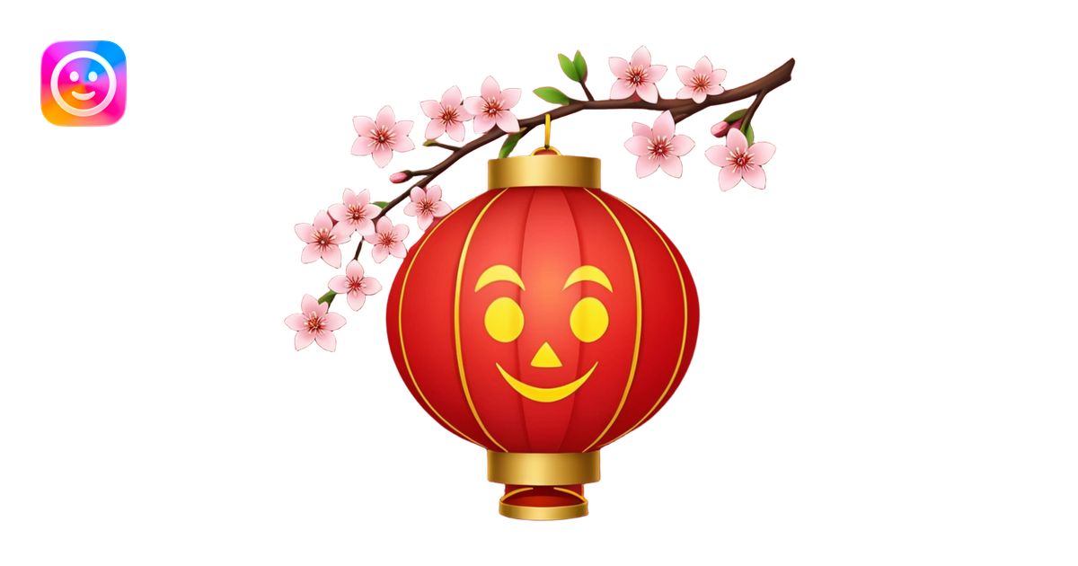 kawaii cute chinese red lantern with flowers emoji | AI Emoji Generator