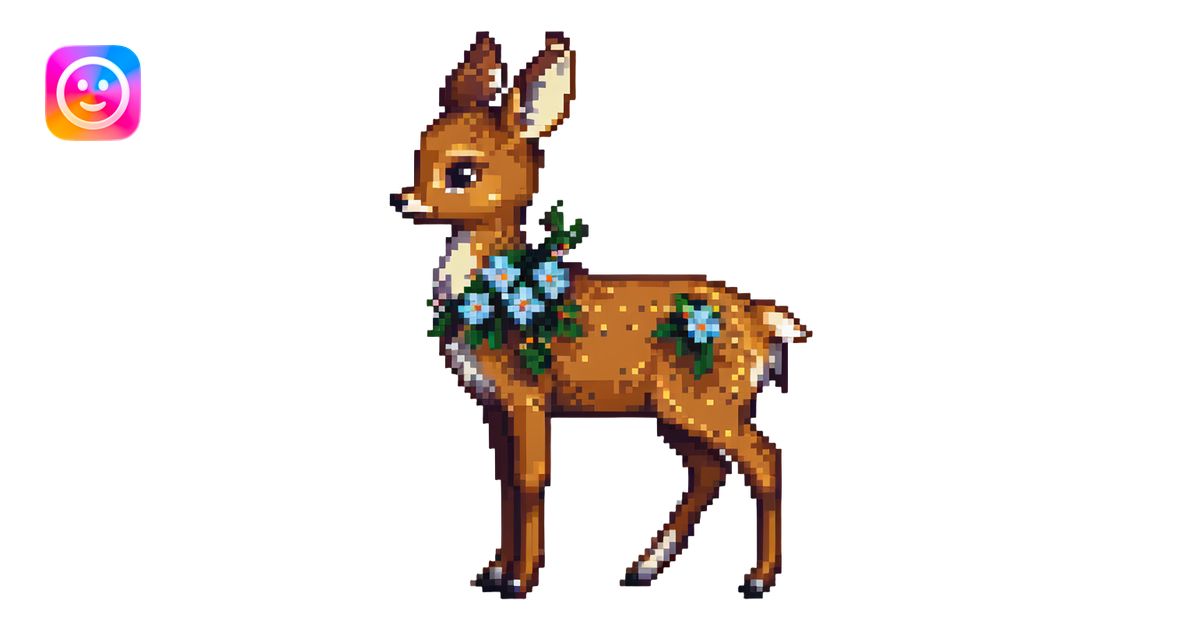 Pixel art Bambi, side view, with small flowers around illustration | AI ...