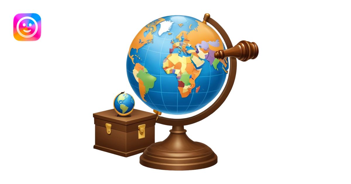 An icon featuring a globe with a gavel and a political map, symbolizing ...
