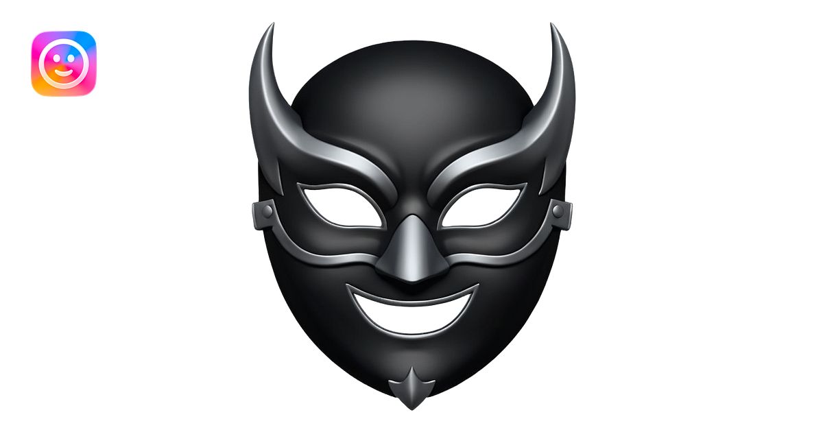 Minimal emoji, gothic mask forged from matte black leather, emotionless ...