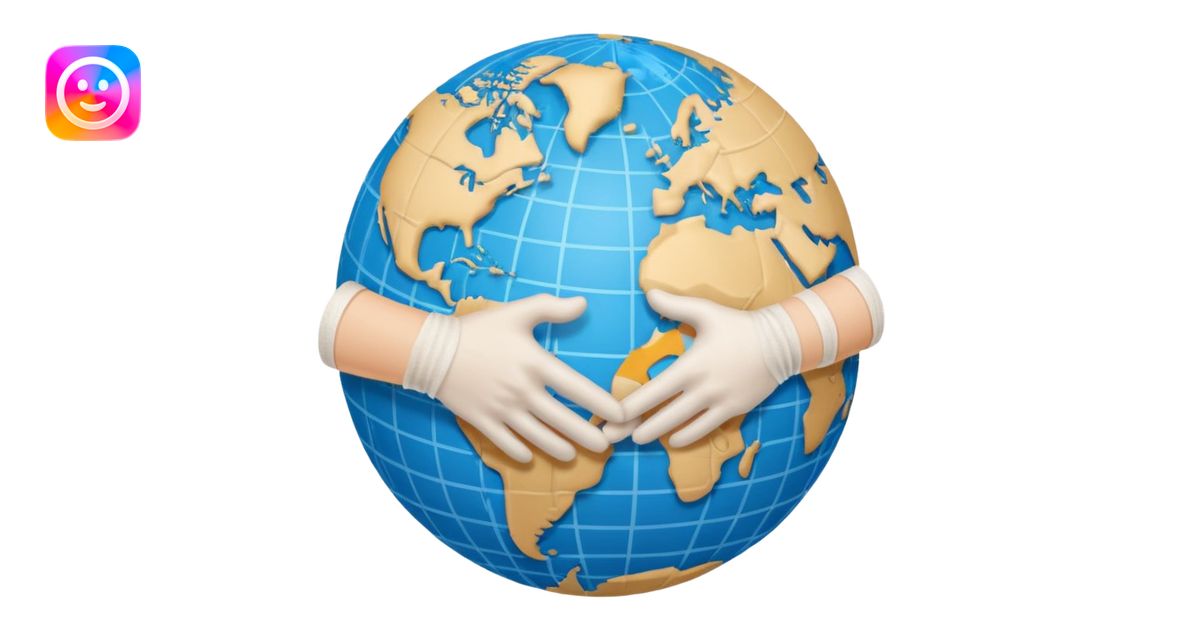 Generate an emoji of two hands shaking in front of a globe. Have the ...