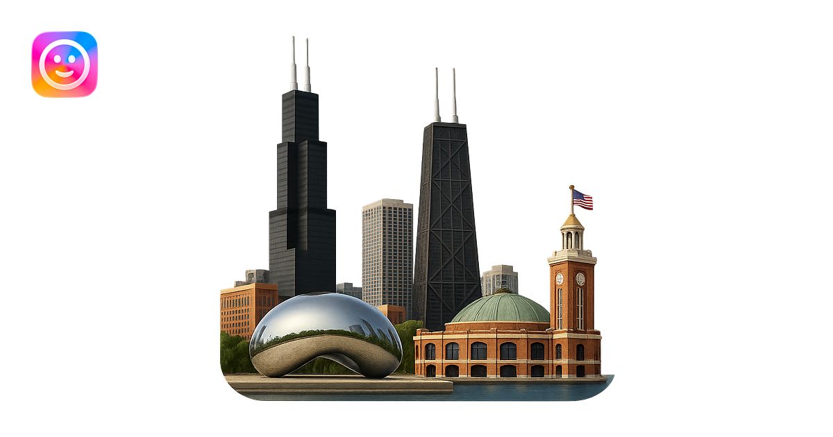 cinematic, realistic emoji of Chicago, wide city view featuring only ...