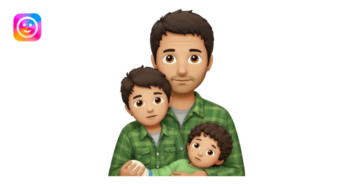 A father with messy medium-length dark hair and light stubble, wearing ...
