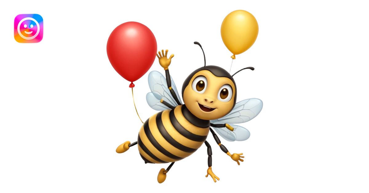 Bees with red Birthday Hat, Excited bee carrying balloon emoji | AI ...