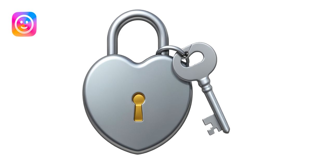 A chrome silver lock and key emoji, smooth metallic surfaces, glossy ...