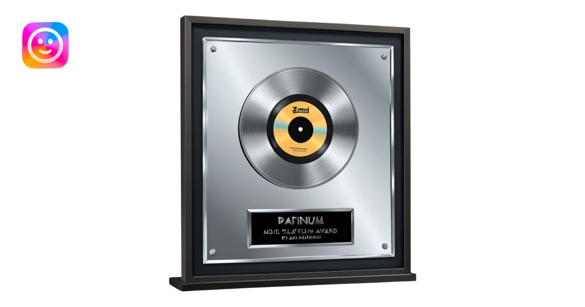A platinum music award plaque: a square, polished platinum plate with a ...