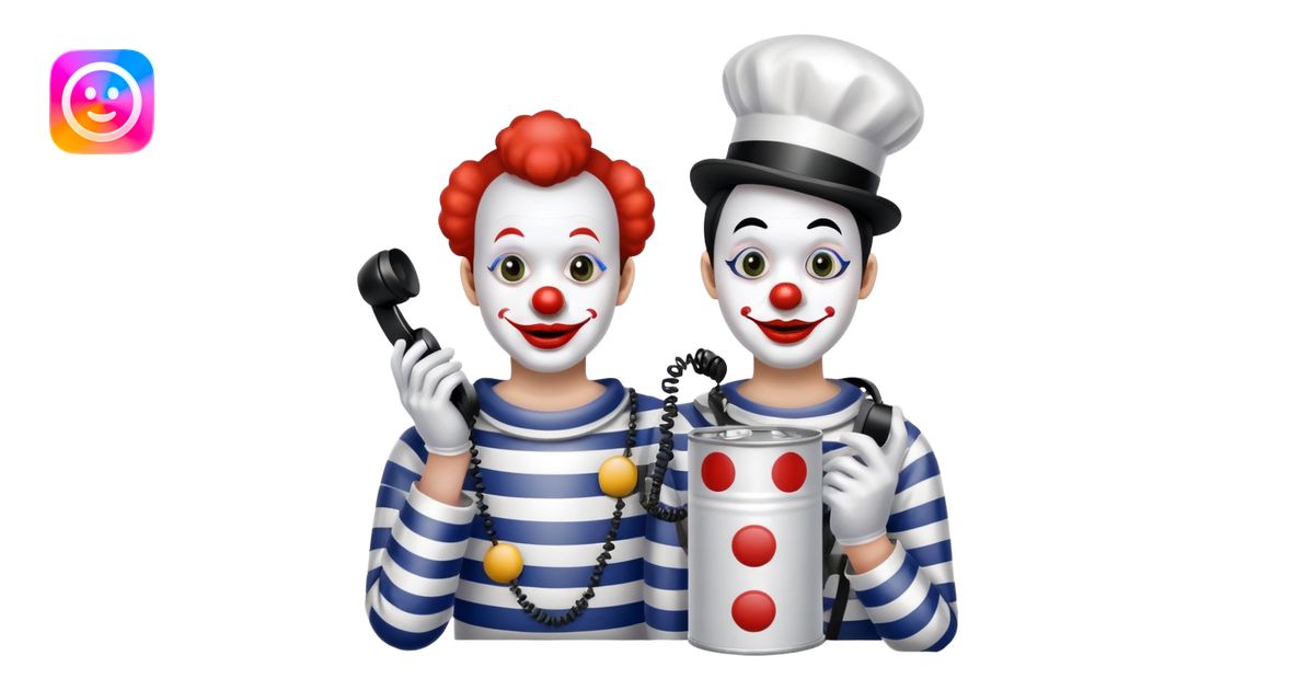 two mime clowns using tin can telephone emoji | AI Emoji Generator