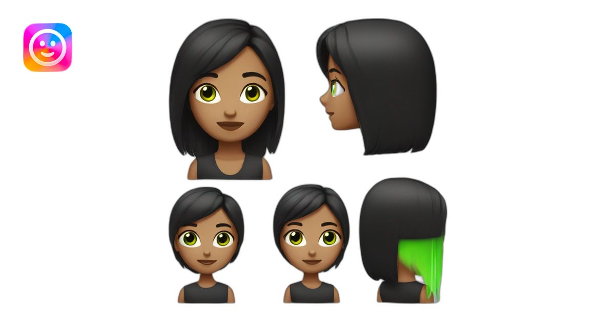 Brune aux cheveux lisses noir, yeux vert emoji | AI Emoji Generator