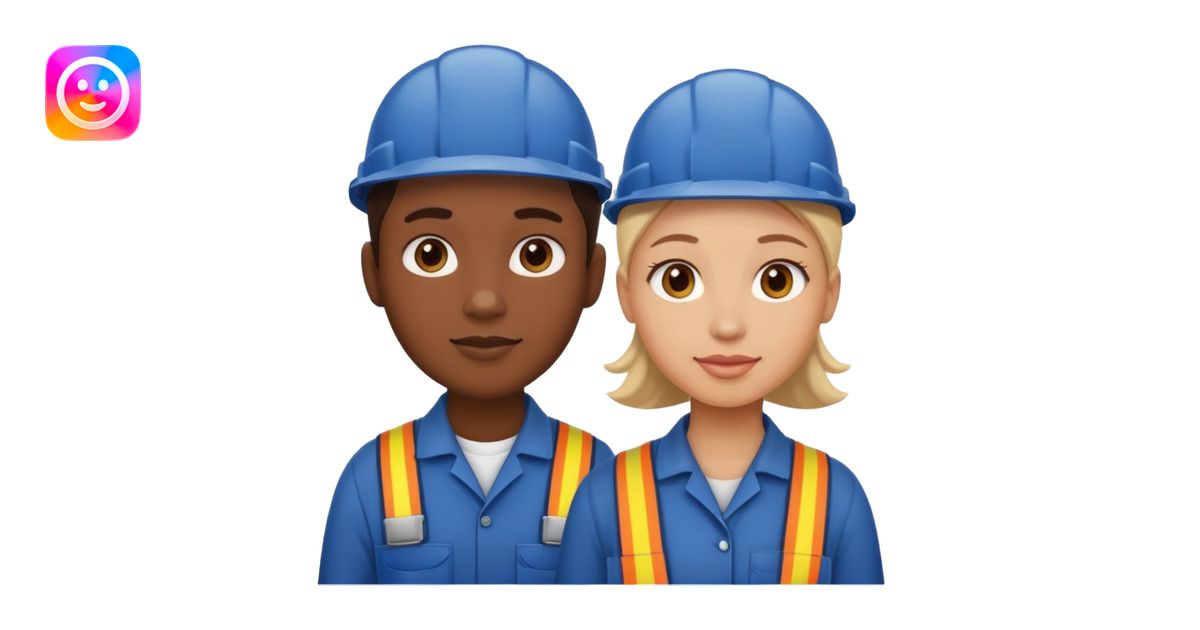create a realistic emoji of two working packaging workers. one of them ...
