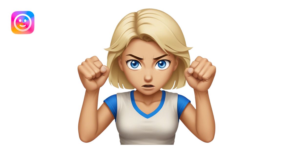 Blond woman with Blue eyes fighting in a brawl emoji | AI Emoji Generator