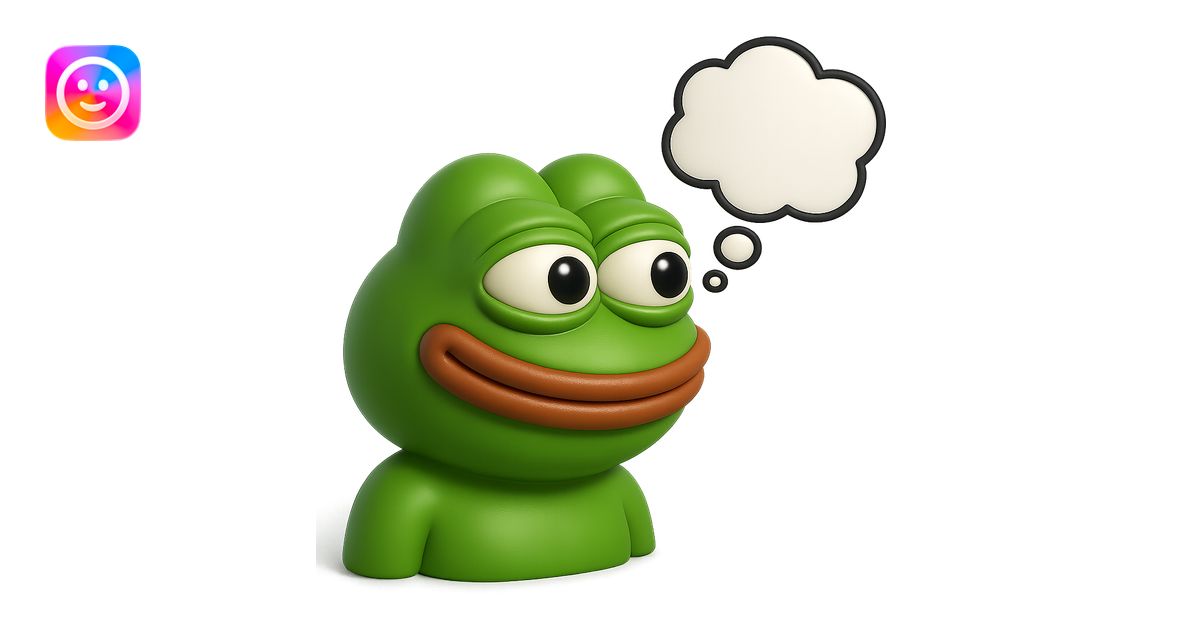 make a pepe in bright green smiling with thought bubble looking at ...