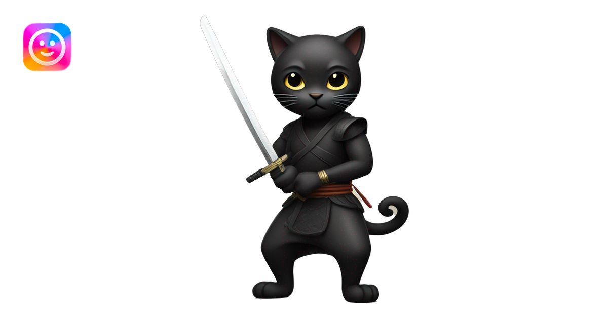black humanoid cat with a katana in his hands in a stance emoji | AI ...