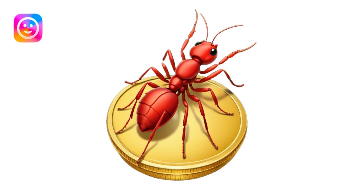 Red ant cartoon style with black shiny round with gold coins emoji | AI ...
