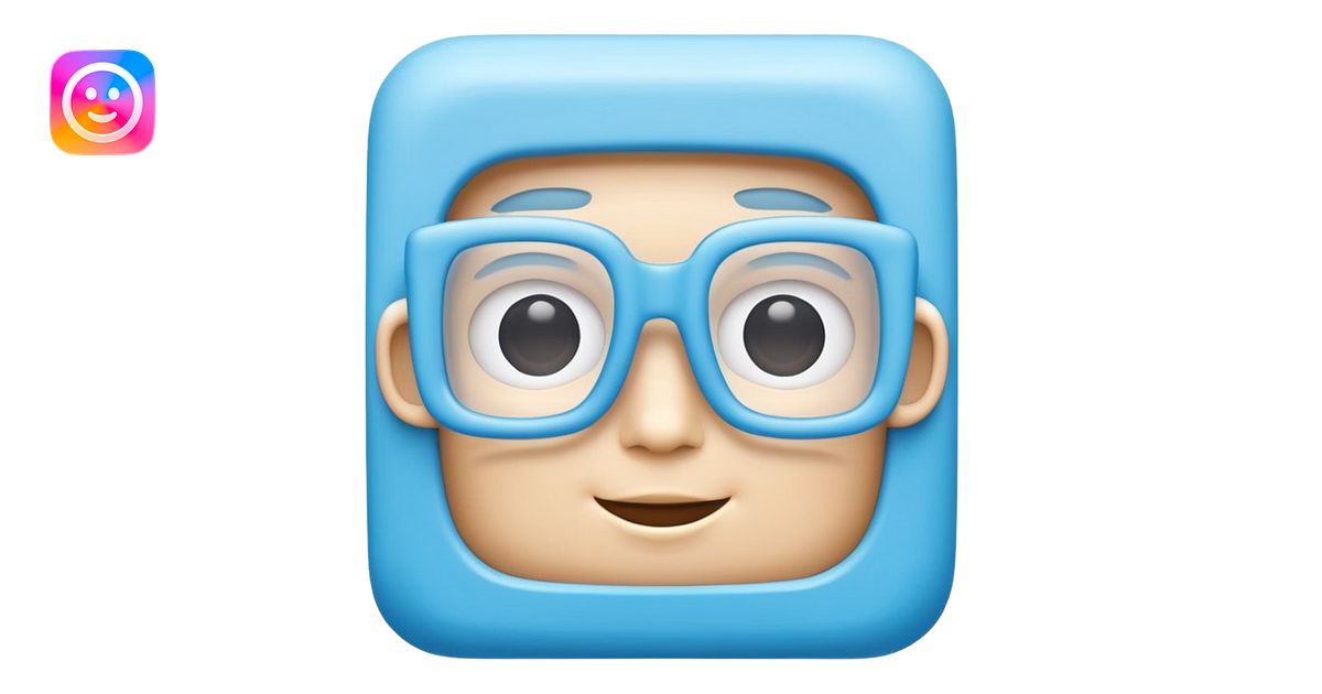 A 3D cartoon sky-blue square spectacle, slightly thick frame, glossy ...