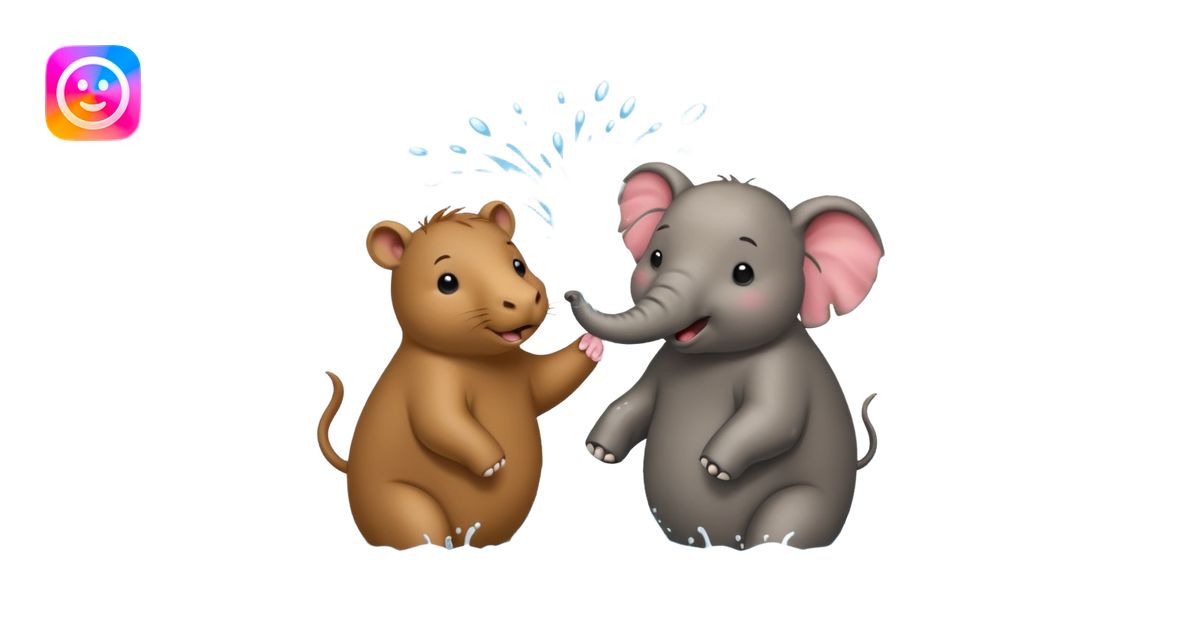 capybara and an elephant play happily with each other on water emoji ...