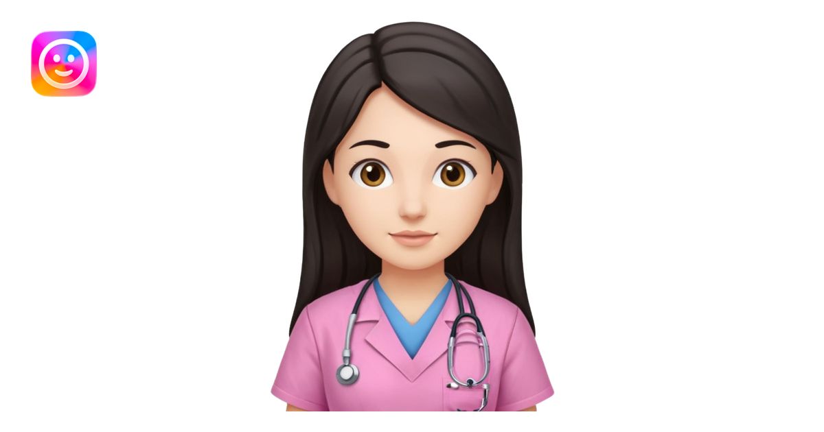 Dark Long hair nurse in pink scrubs emoji | AI Emoji Generator