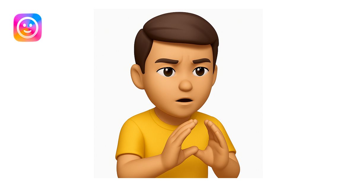 A 3D emoji in iOS emoji aesthetic style of a cartoon person holding ...