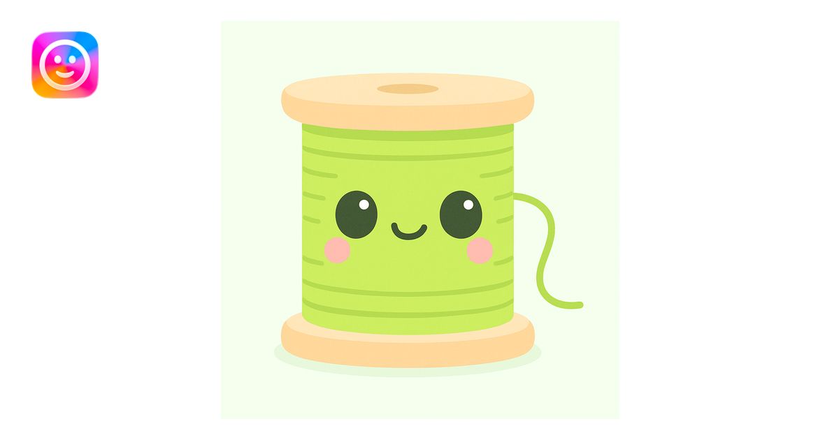 a lime green spool of thread with a smiling face, cute and friendly ...
