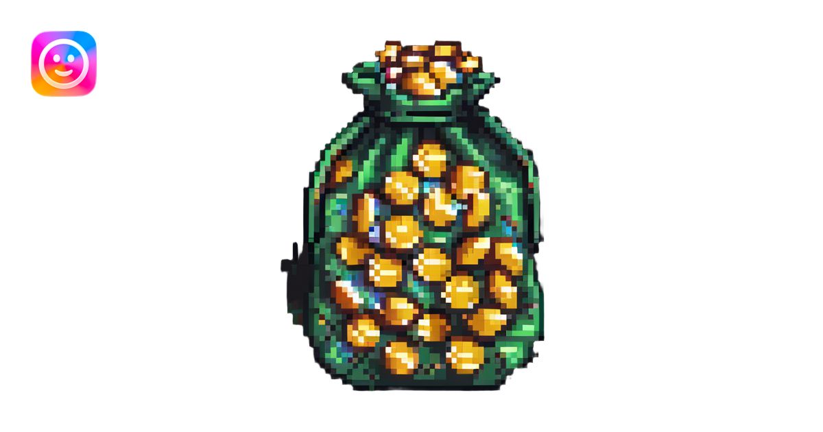 pixel art money bag with coins around illustration | AI Emoji Generator