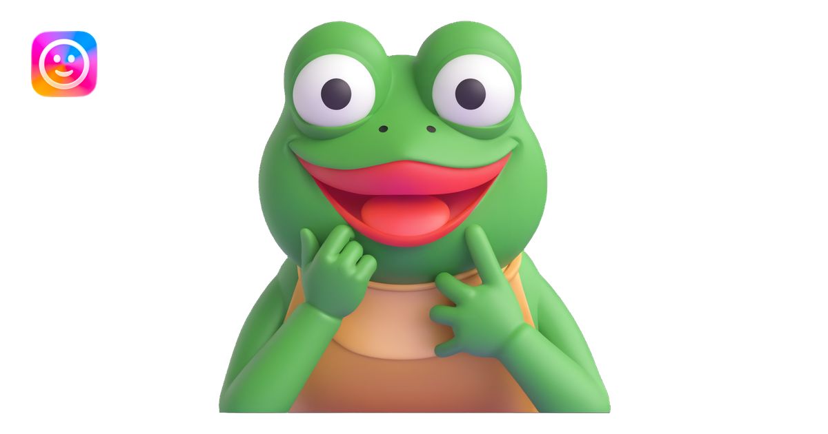 Pepe the Frog in a 3D emoji style, hand over mouth, eyes squinting ...