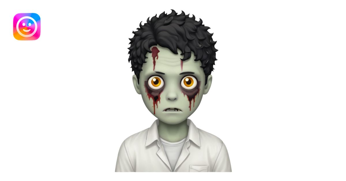 Zombie boy with black medium messy curly hair with white shirt emoji ...