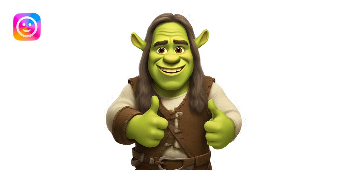 shrek with long hair giving a thumbs up emoji | AI Emoji Generator