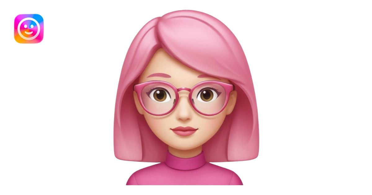 A 3D cartoon rose-pink spectacle with glossy curved frames and soft ...