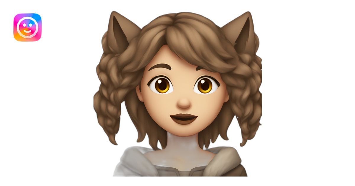 girl brown long hair lipstick wolf ears emoji | AI Emoji Generator