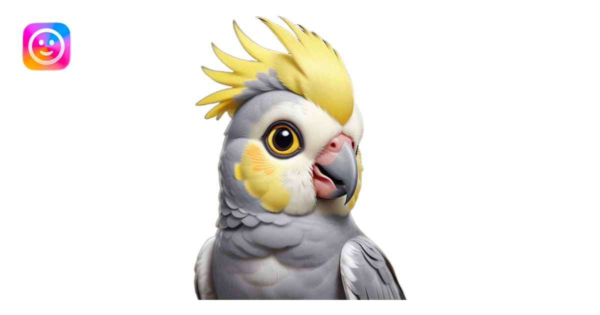 Cinematic Cute Cockatiel Portrait Emoji, Head tilted playfully and ...