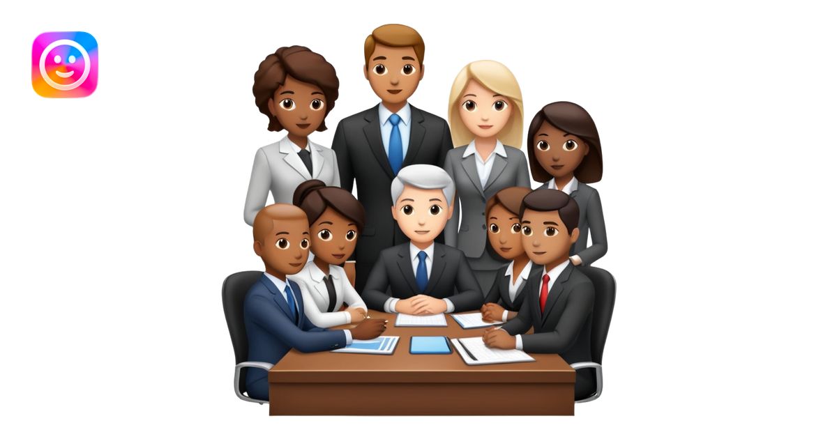 diverse team in business attire discussing at a meeting table emoji ...