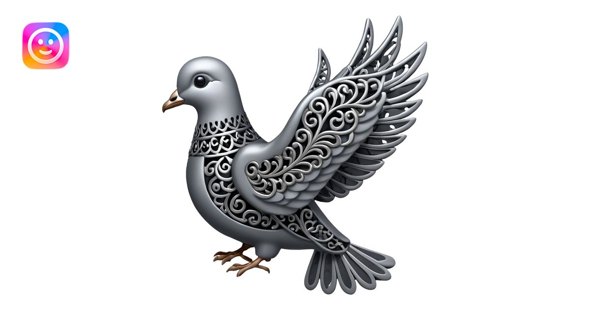 Black and silver filigree dove, 3D, extremely detailed design should ...